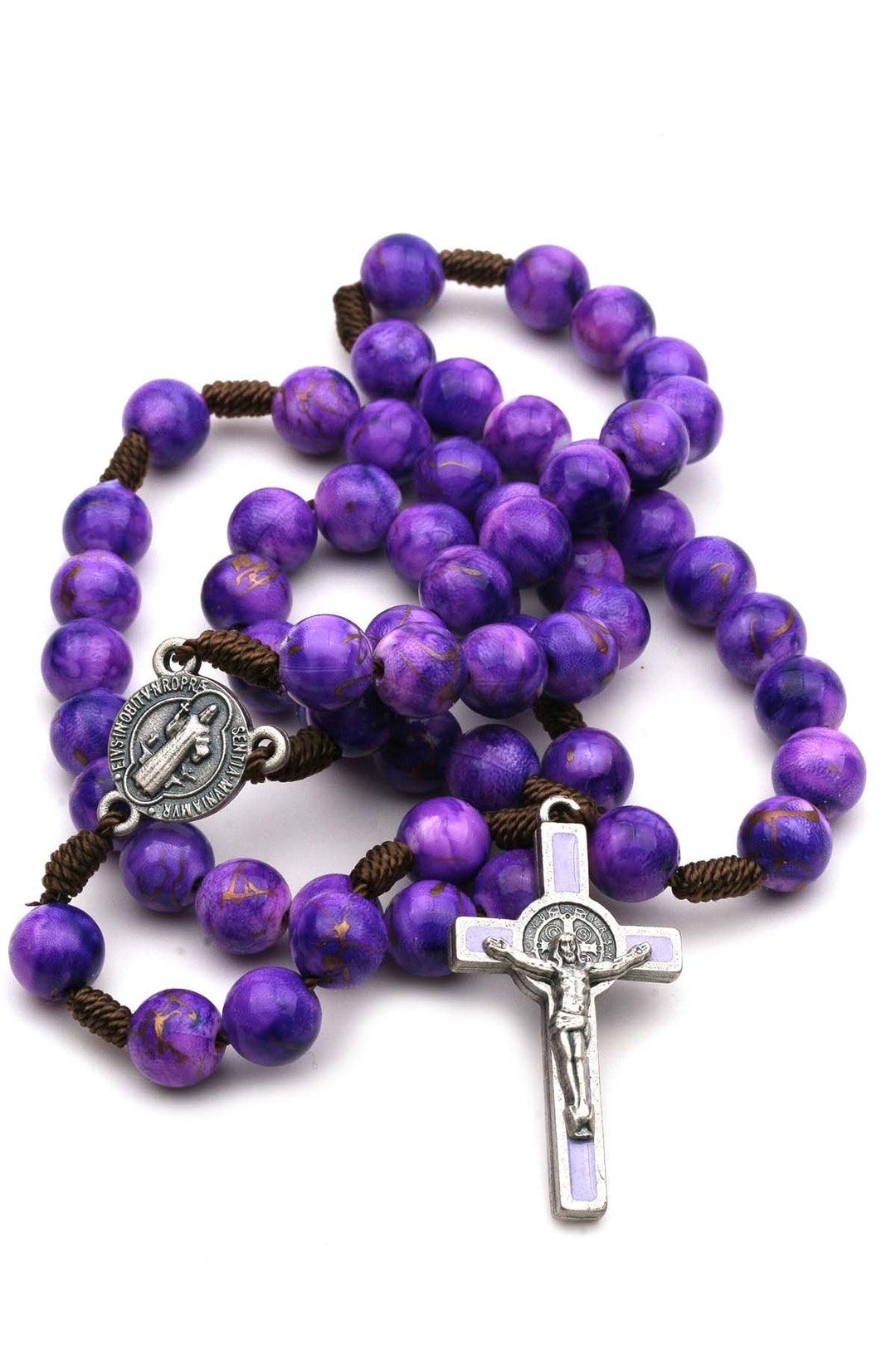 St Benedict Catholic Rosary Purple Beads on Strong Cord for Women ...