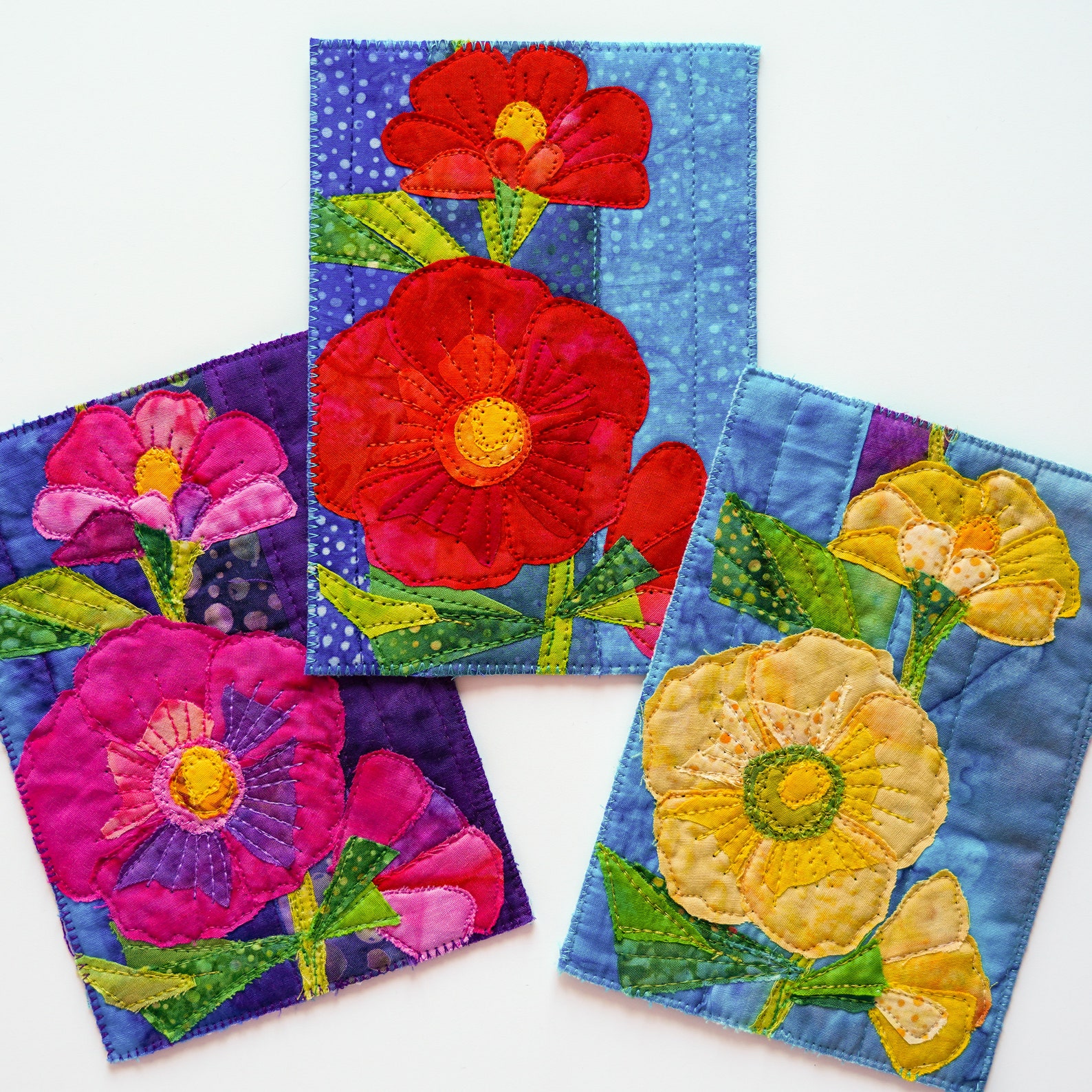 PDF Pattern for Quilted Fabric Postcard With Hollyhocks / PDF Postcard ...