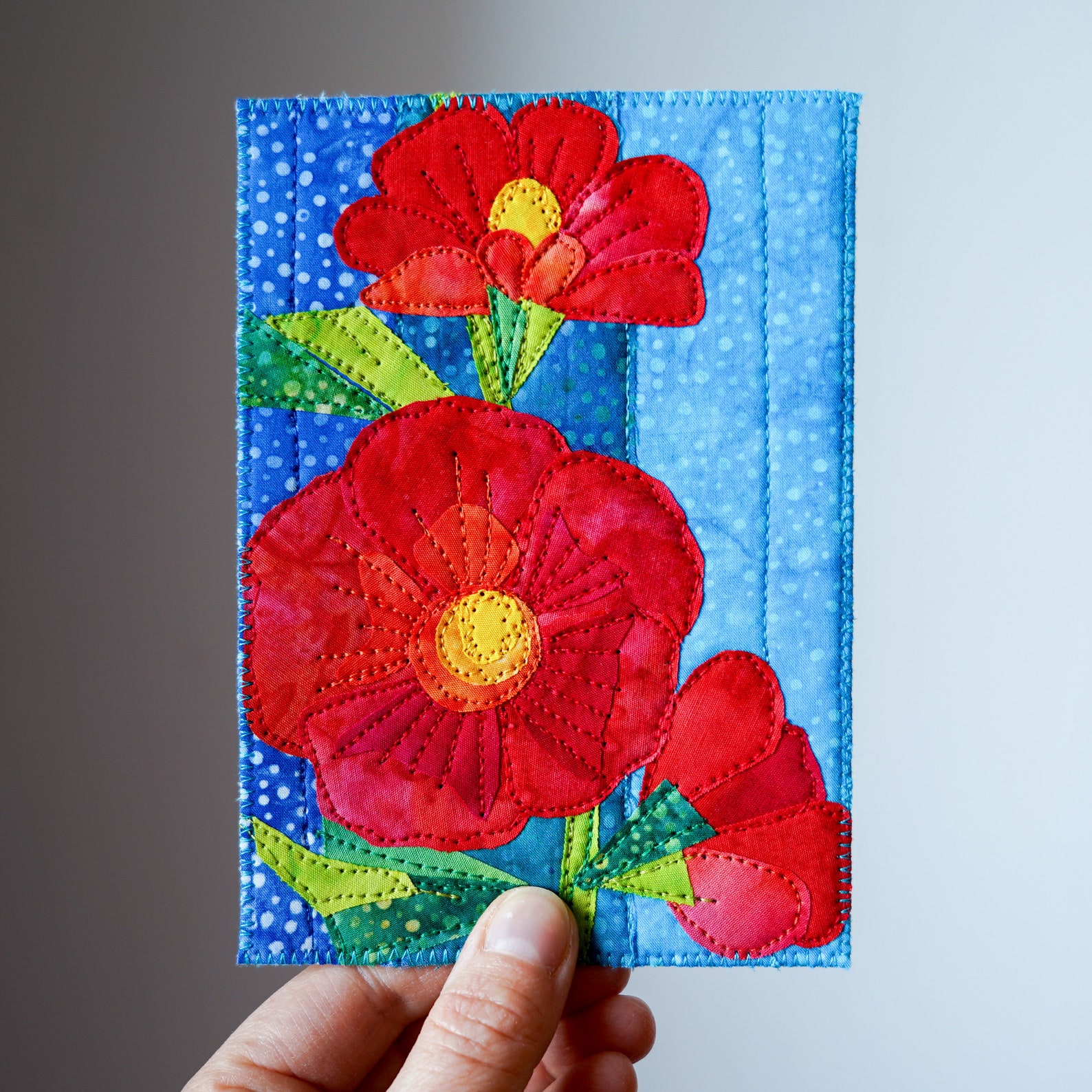 PDF Pattern for Quilted Fabric Postcard With Hollyhocks / PDF Postcard ...