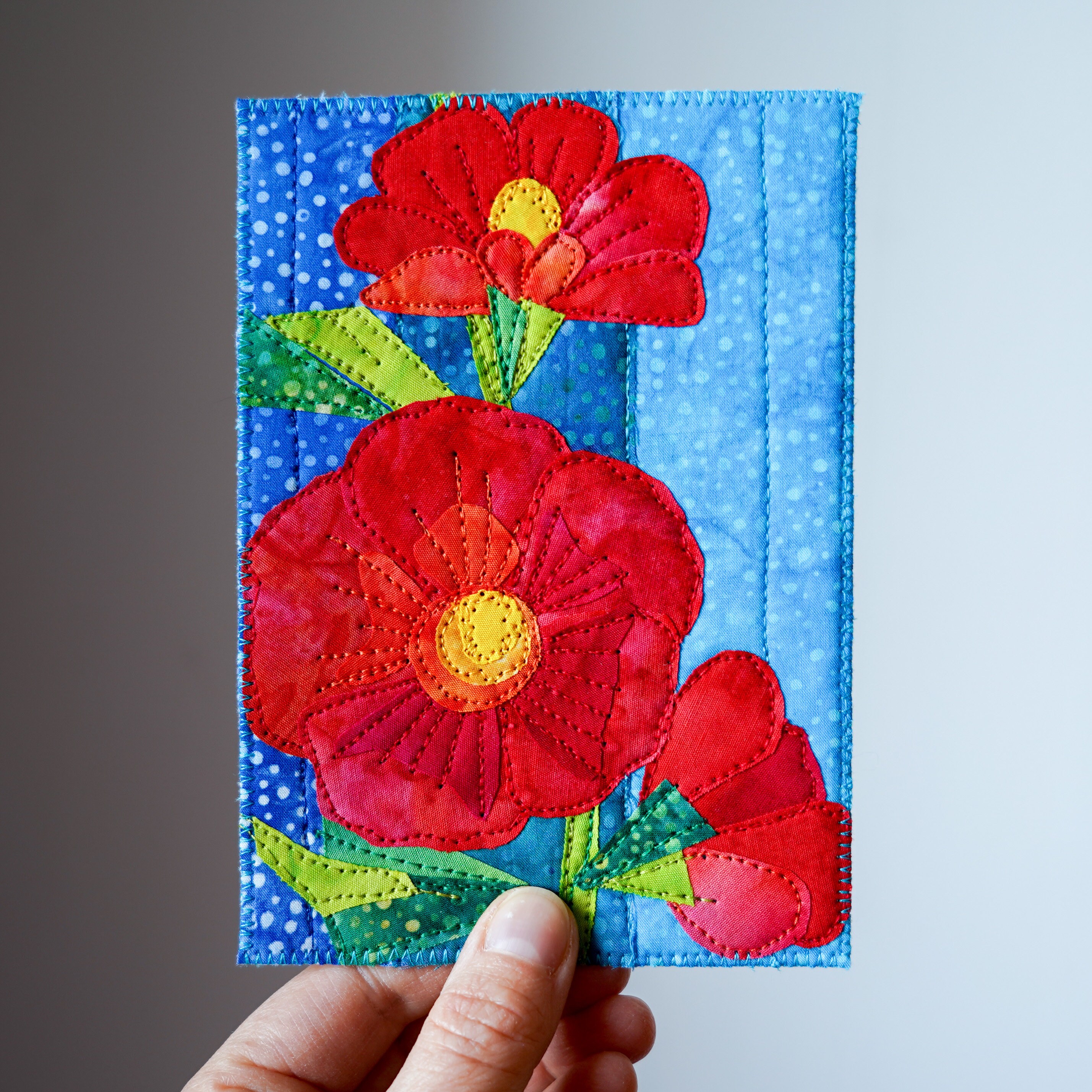 PDF Pattern for Quilted Fabric Postcard With Hollyhocks / PDF Postcard ...