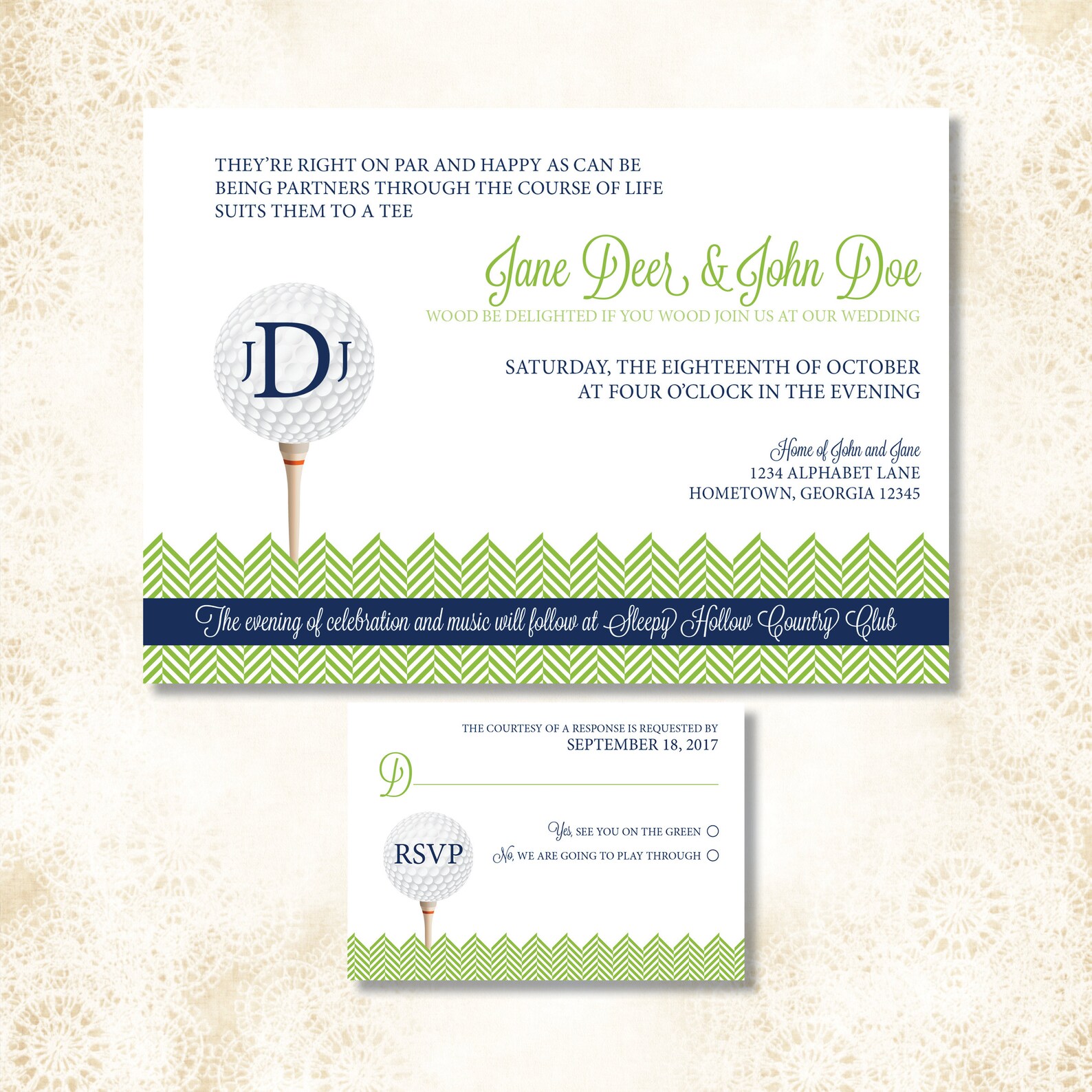 5x7 Customized Wedding Invitation - Golf Themed - Etsy