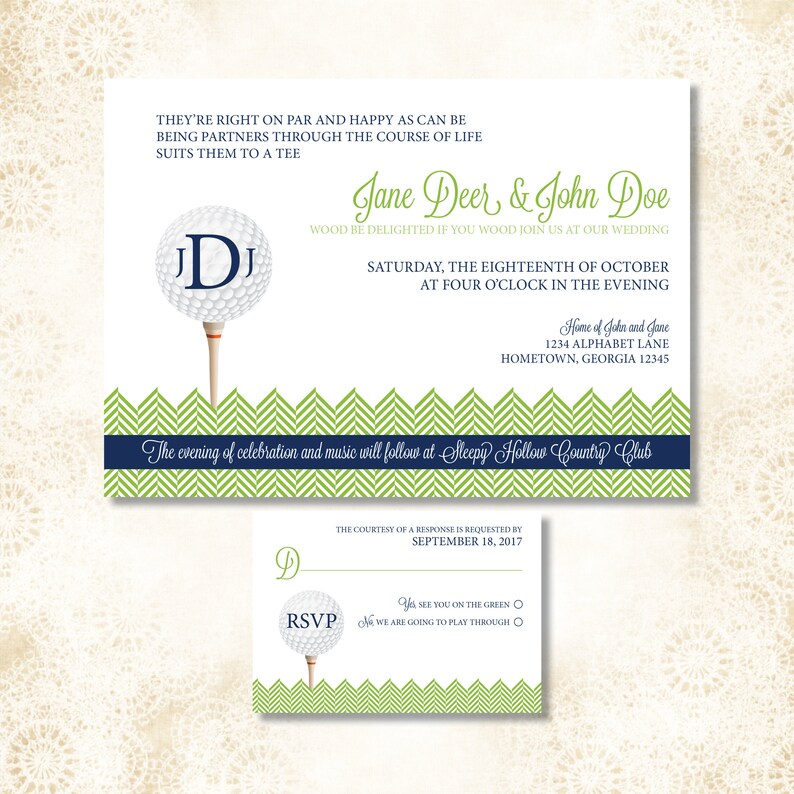 5x7 Customized Wedding Invitation - Golf Themed - Etsy