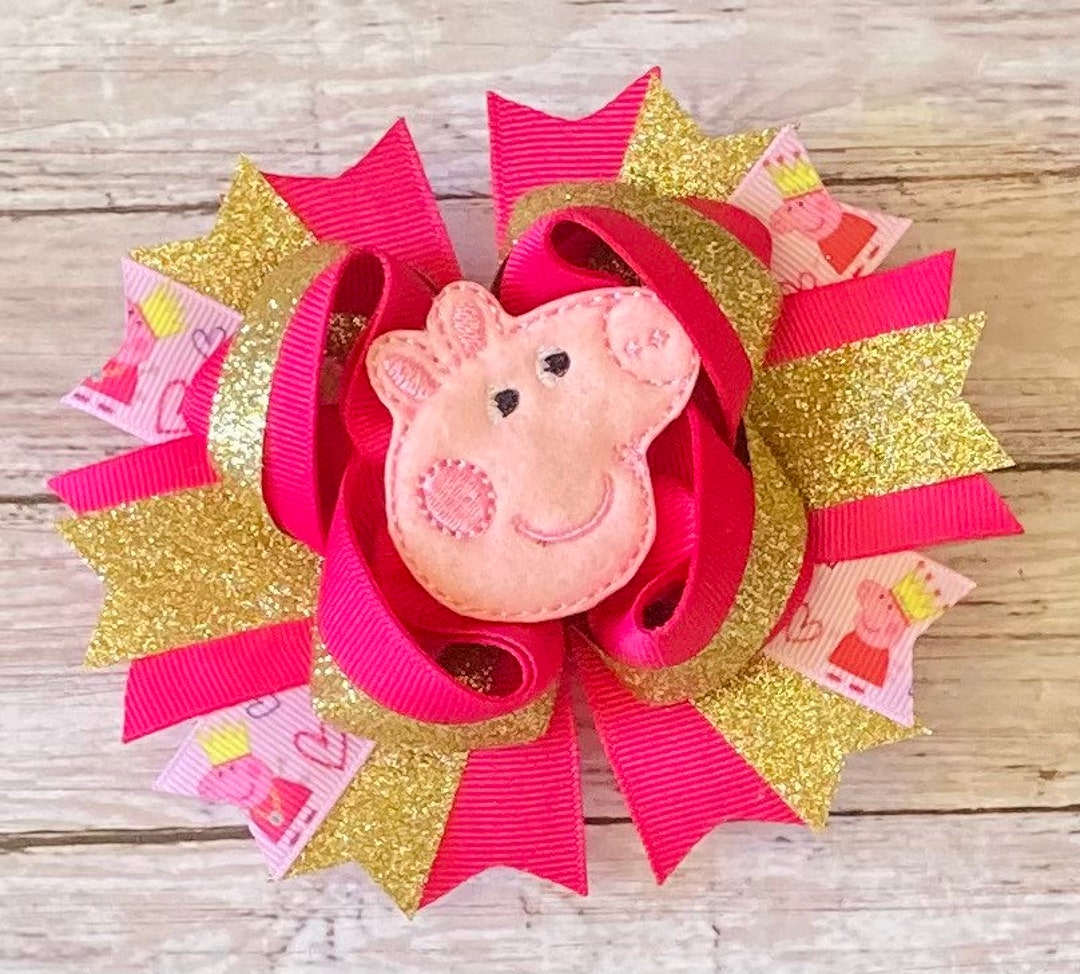 Pink and Gold Peppa Pig Bow - Etsy