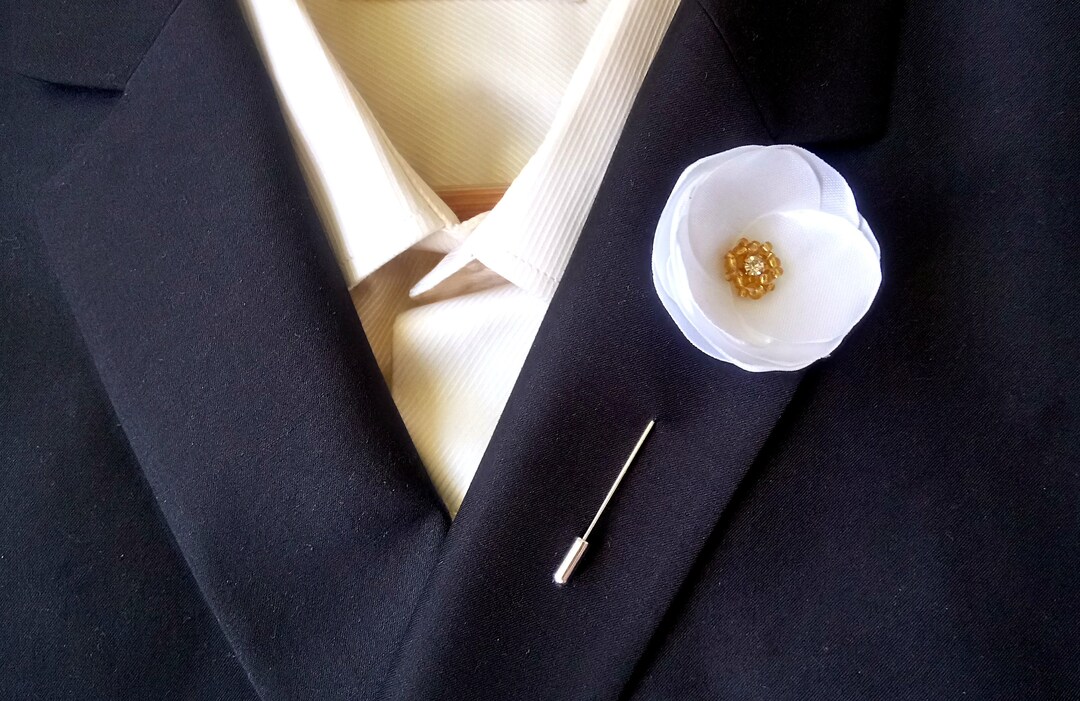 Men's Suit Pin Ivory Gold Flower Boutonnière Ivory Groomsman Lapel Pin ...