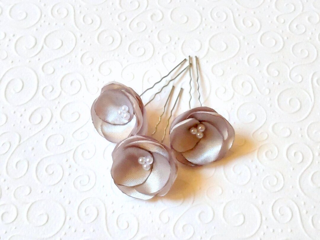 Gray Hair Pins Silver Gray Hair Flowers Gray Bridal Pins Gray Wedding ...