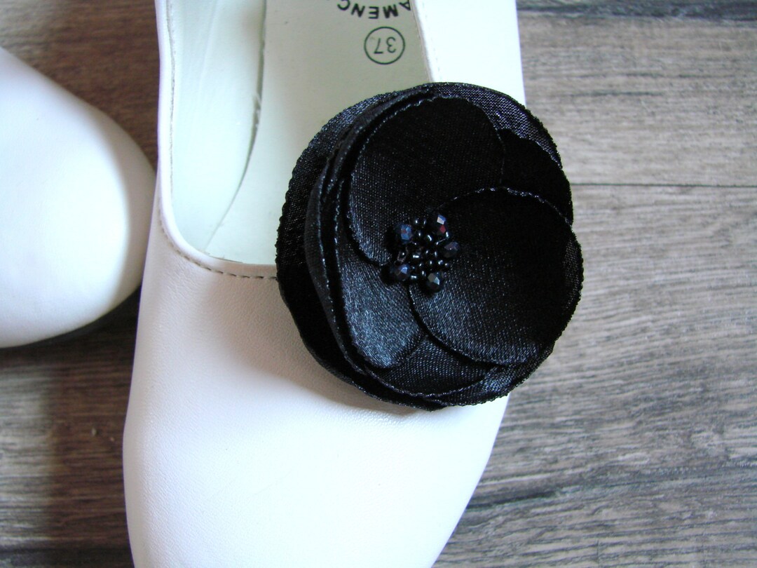 Black Flower Shoe Clips Black Shoe Accessorry Black Shoe Clips Party ...