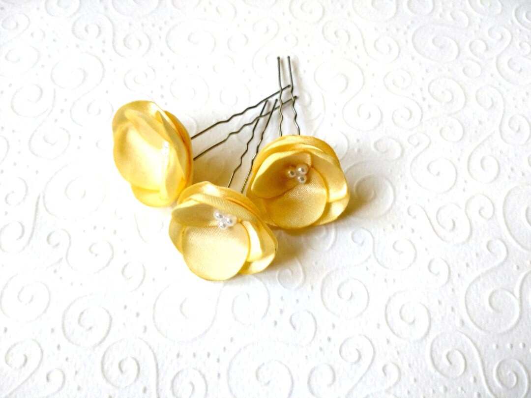 Tiny Yellow Hair Pins Pale Yellow Hair Flowers Bridal Pins Yellow ...
