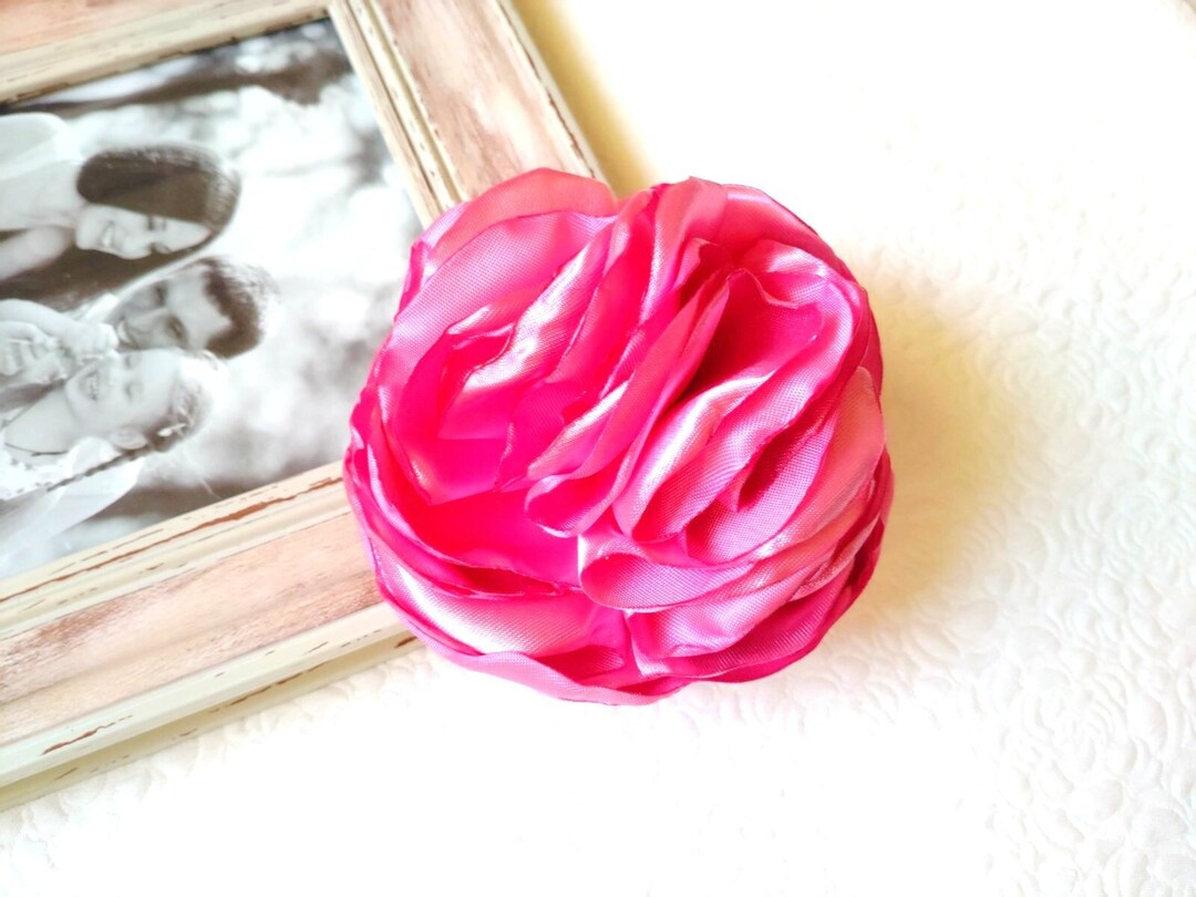 Hot Pink Brooch Large Rose Hot Pink Gift for Mom Hot Pink Pin Silk ...
