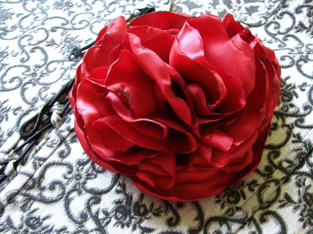 Red Flower Brooch Flower Red Large Rose Corsage Pin Mother of Bride Red ...