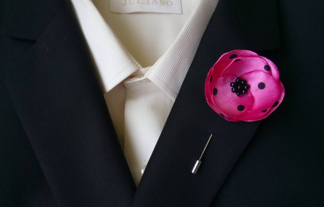 Hot Pink Lapel Pin Flower Boutonnière Groomsman Lapel Pin Hot Pink Men ...