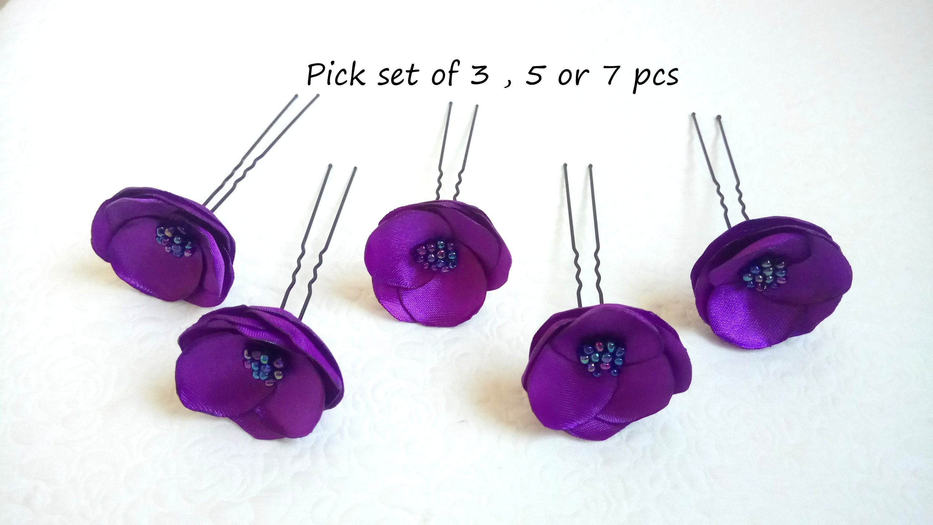 Tiny Purple hair pins Royal Purple hair flowers Bridal Purple | Etsy