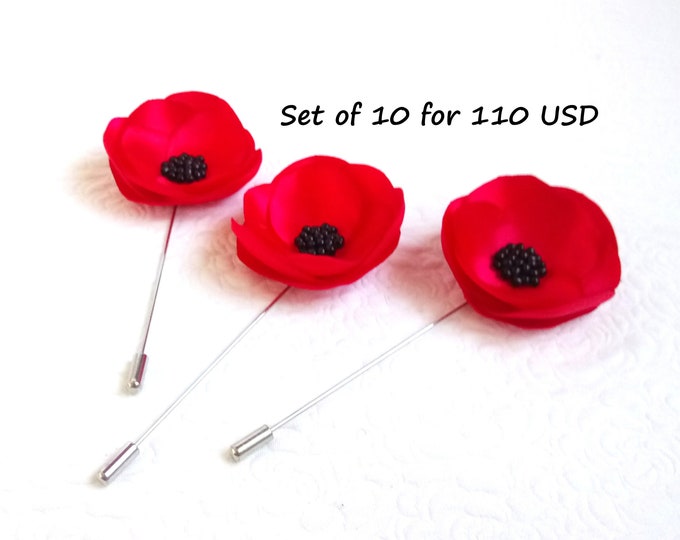 10 Poppy Pins Men's Poppy Pin Poppy Brooch Poppy Lapel Pin Boyfriend Gift Suit Pin Groomsman ...