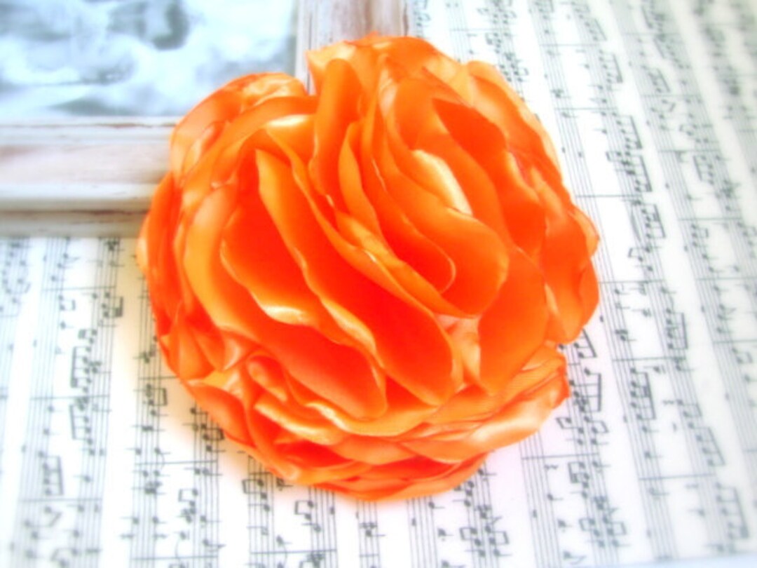 Orange Brooch Flower Tangerine Orange Large Rose Pin Orange Corsage Pin ...