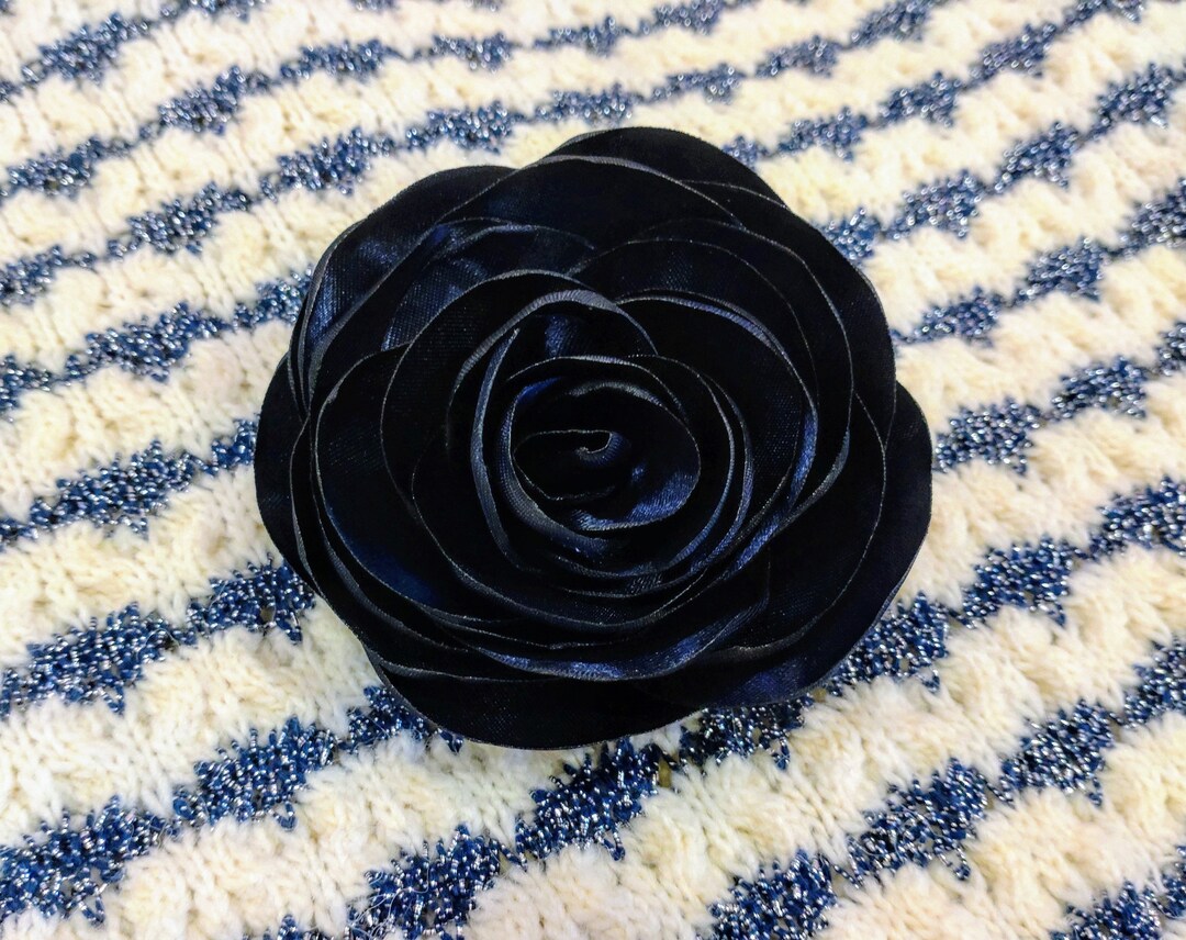 Navy Blue Rose Brooch Pin Navy Blue Rose Corsage Pin Navy Blue Silk ...