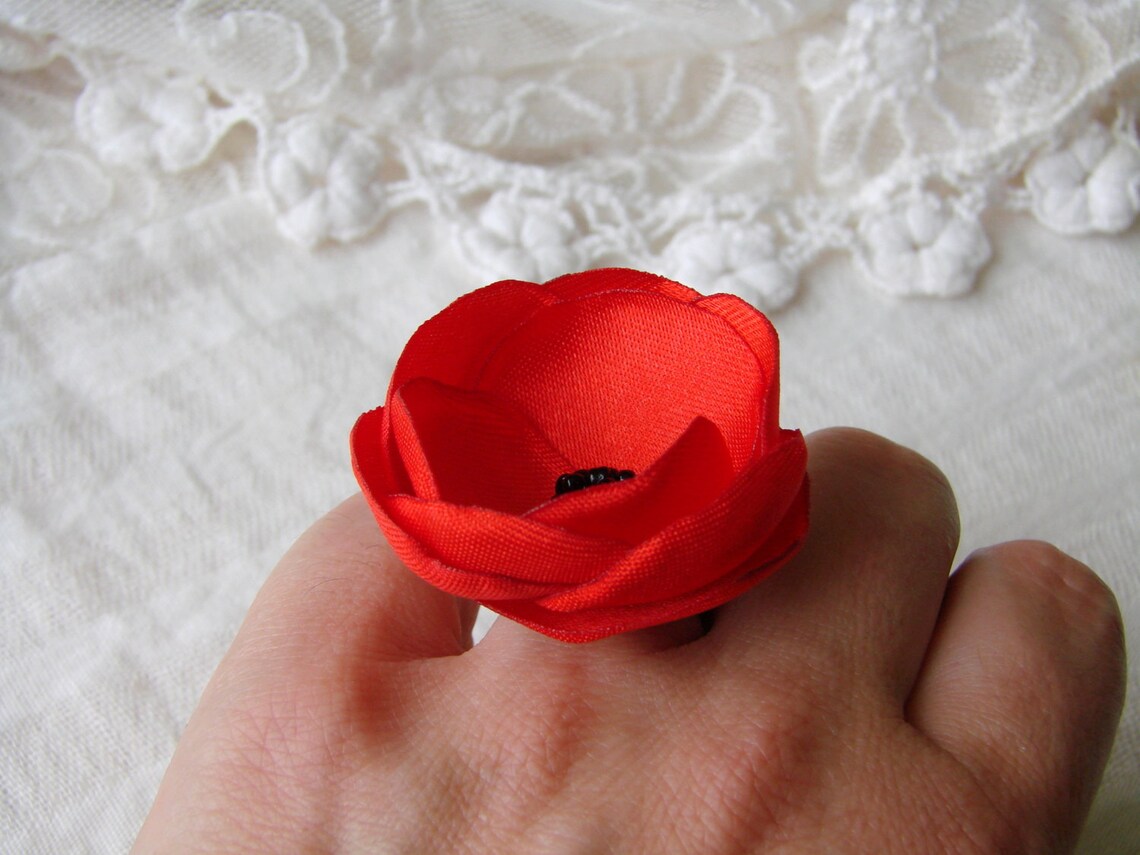 Poppy Ring Bridesmaids Gift Poppy Lover Ring Red Flower Summer - Etsy