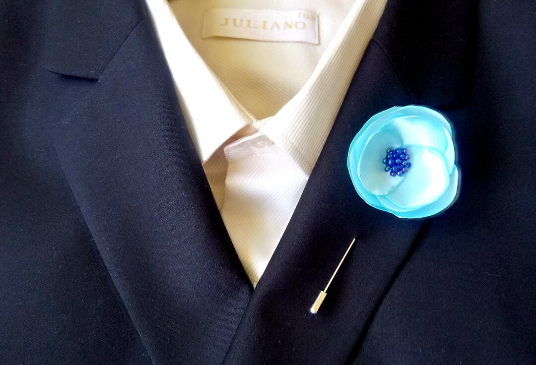 Pale Blue Lapel Pin Pale Blue Flower Boutonnière Groomsman Lapel Pin ...