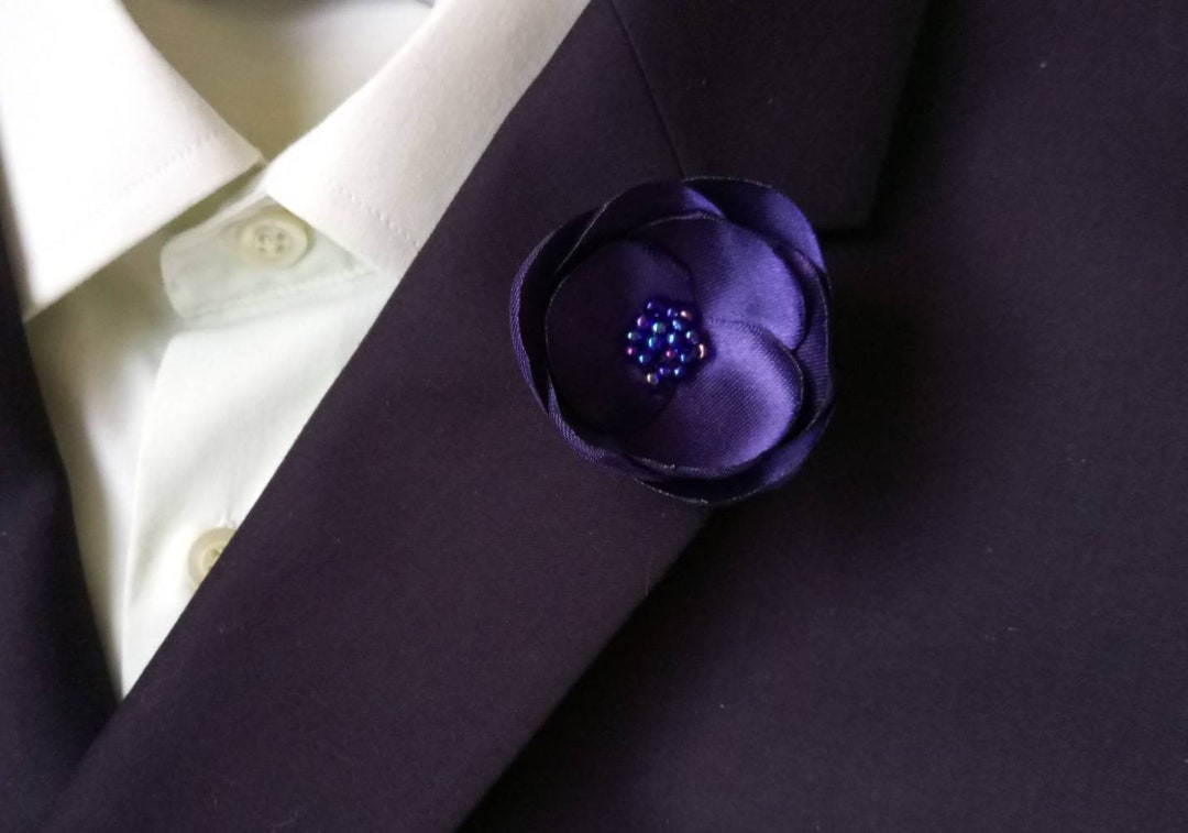 Navy Blue Pin Navy Blue Boutonnière Navy Blue Groomsman Lapel Pin Navy ...