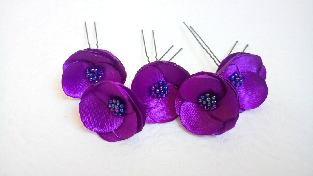 Tiny Purple Hair Pins Royal Purple Hair Flowers Bridal Purple Hair Pins ...