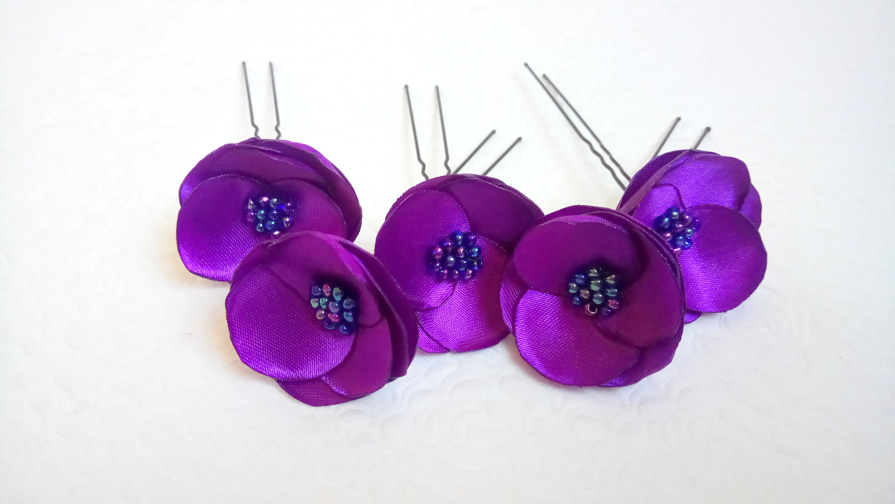 Tiny Purple hair pins Royal Purple hair flowers Bridal Purple | Etsy