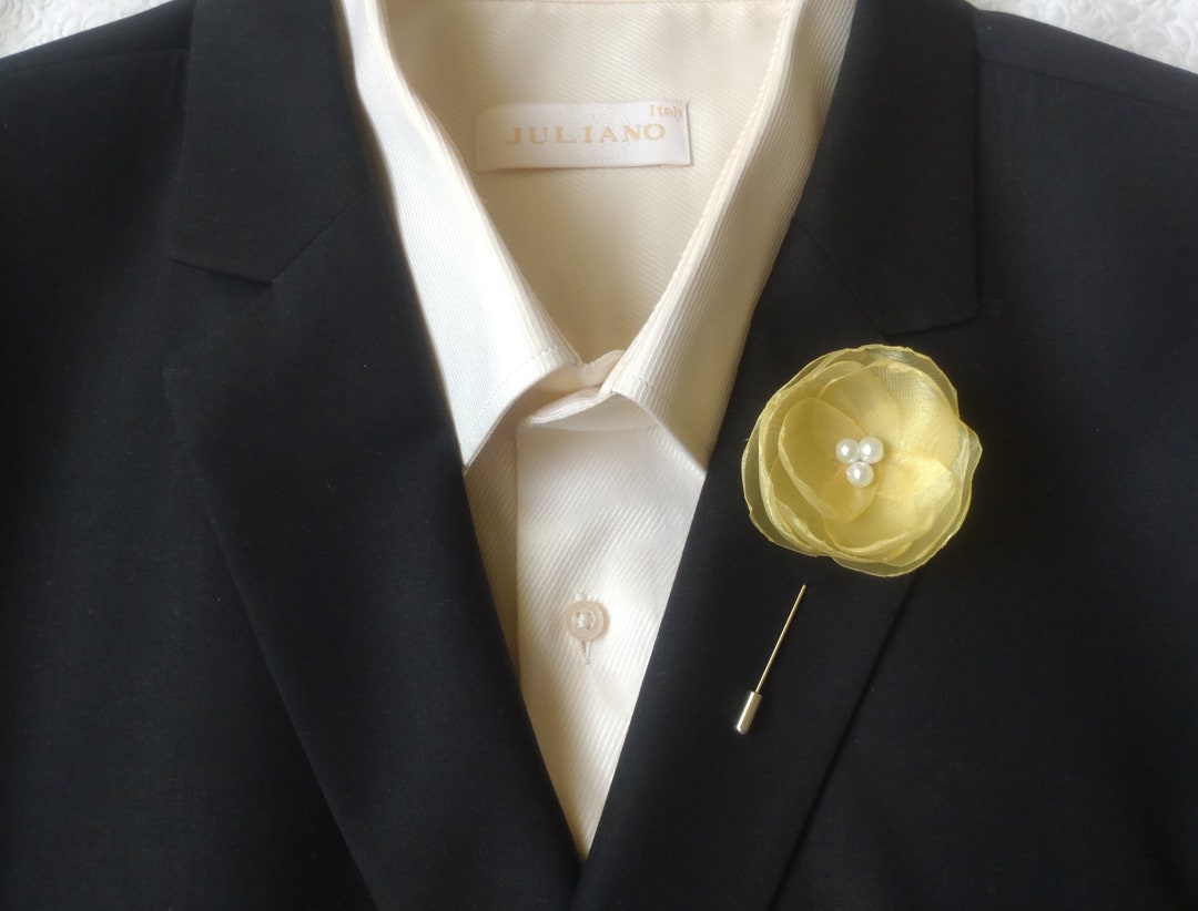 Yellow Boutonnière Groomsman Lapel Pin Yellow Men's Lapel Flower Yellow ...