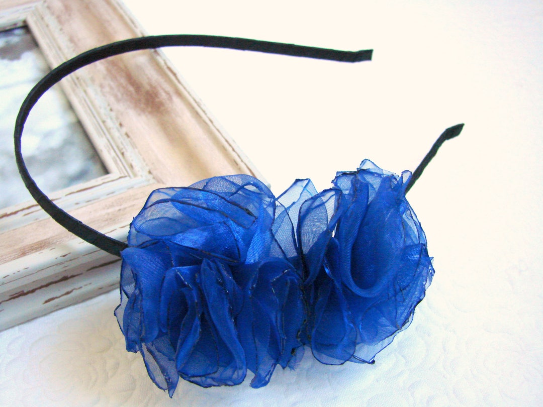 Royal Blue Headband Woman's Blue Flower Headpiece Royal Blue Flower ...