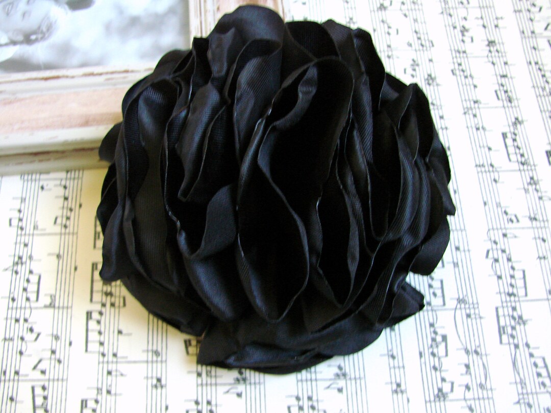 Brooch Flower Pin Black Large Brooch Black Rose Corsage Silk Flower ...