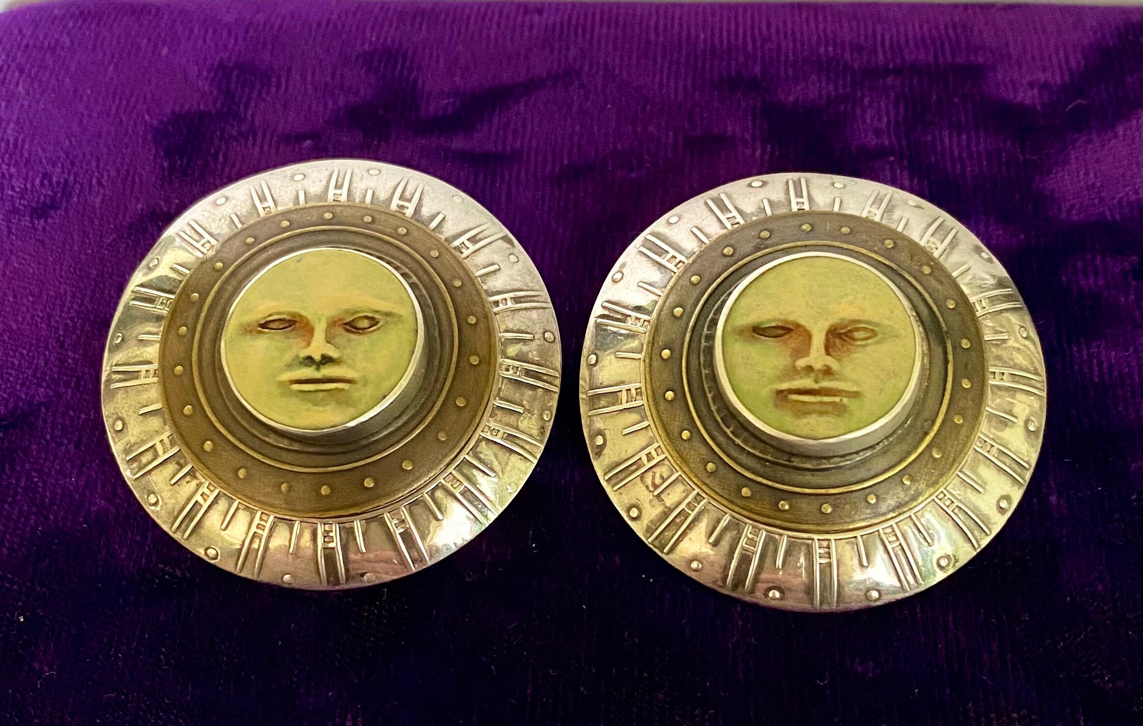 Artisan Signed Tabra Carved Full Moon Face Embossed Sterling - Etsy