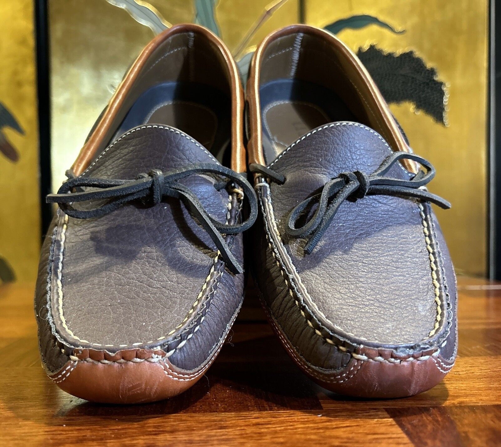 LL BEAN Natural Handsewn Bison Double Sole Brown Leather Lined Moccasin ...