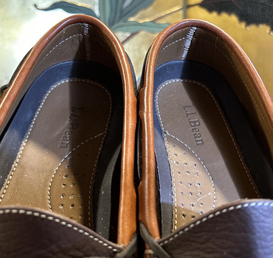 LL BEAN Natural Handsewn Bison Double Sole Brown Leather Lined Moccasin ...