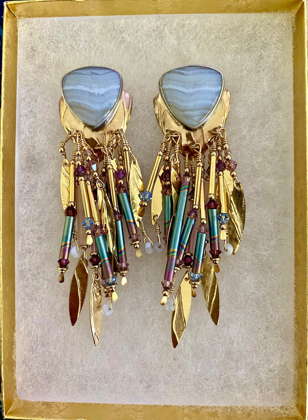 Signed Tabra 14k Gold-fill Blue Lace Agate W/amethyst, Austrian ...