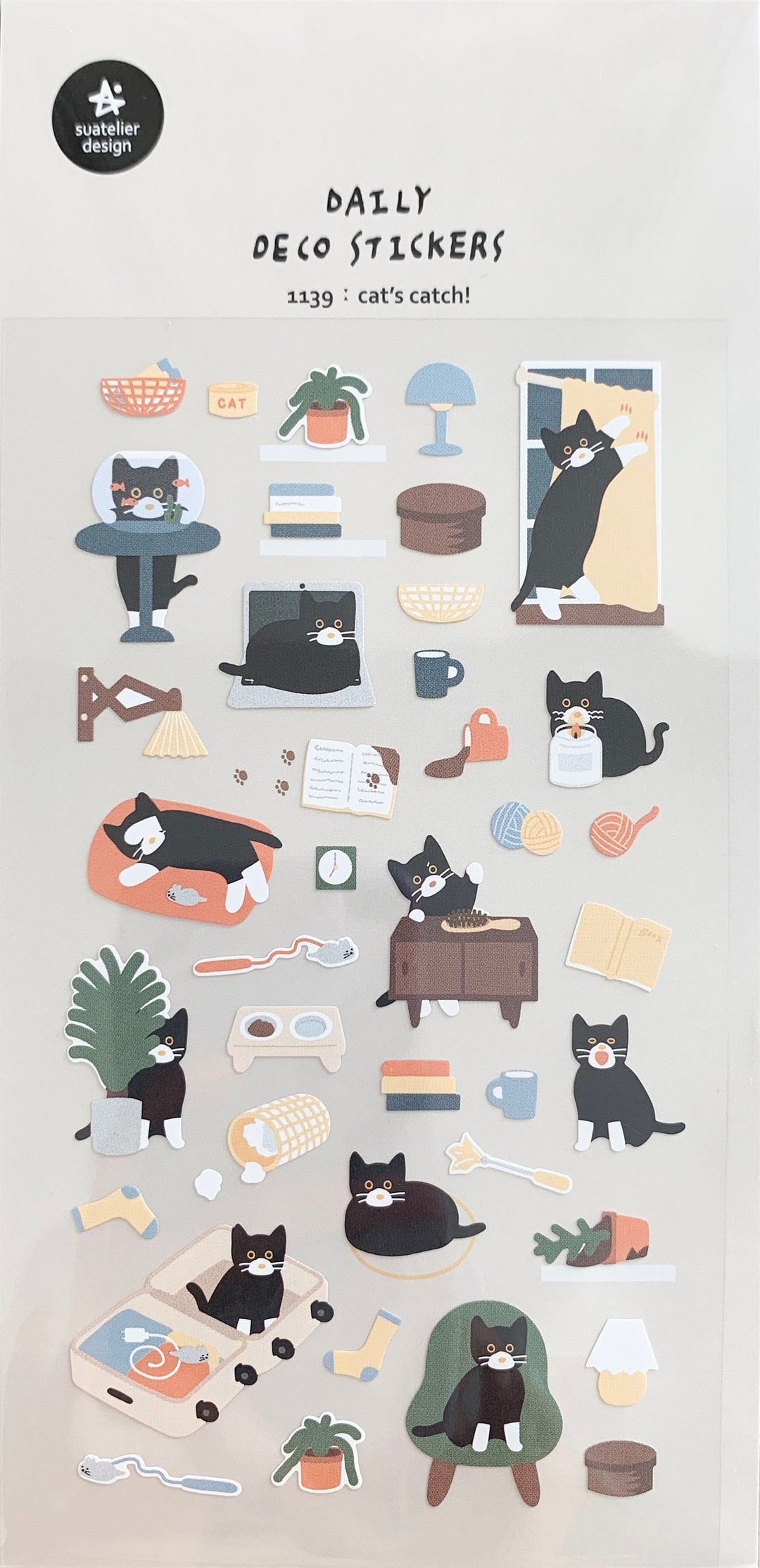 Suatelier Cat Stickers, Cat's Catch, Cat Lover, Lovely Cat Sticker ...