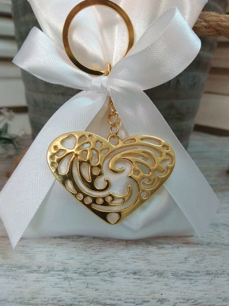 Heart Wedding Favor-satin Bag Favor-25 Pcs-gold and White - Etsy