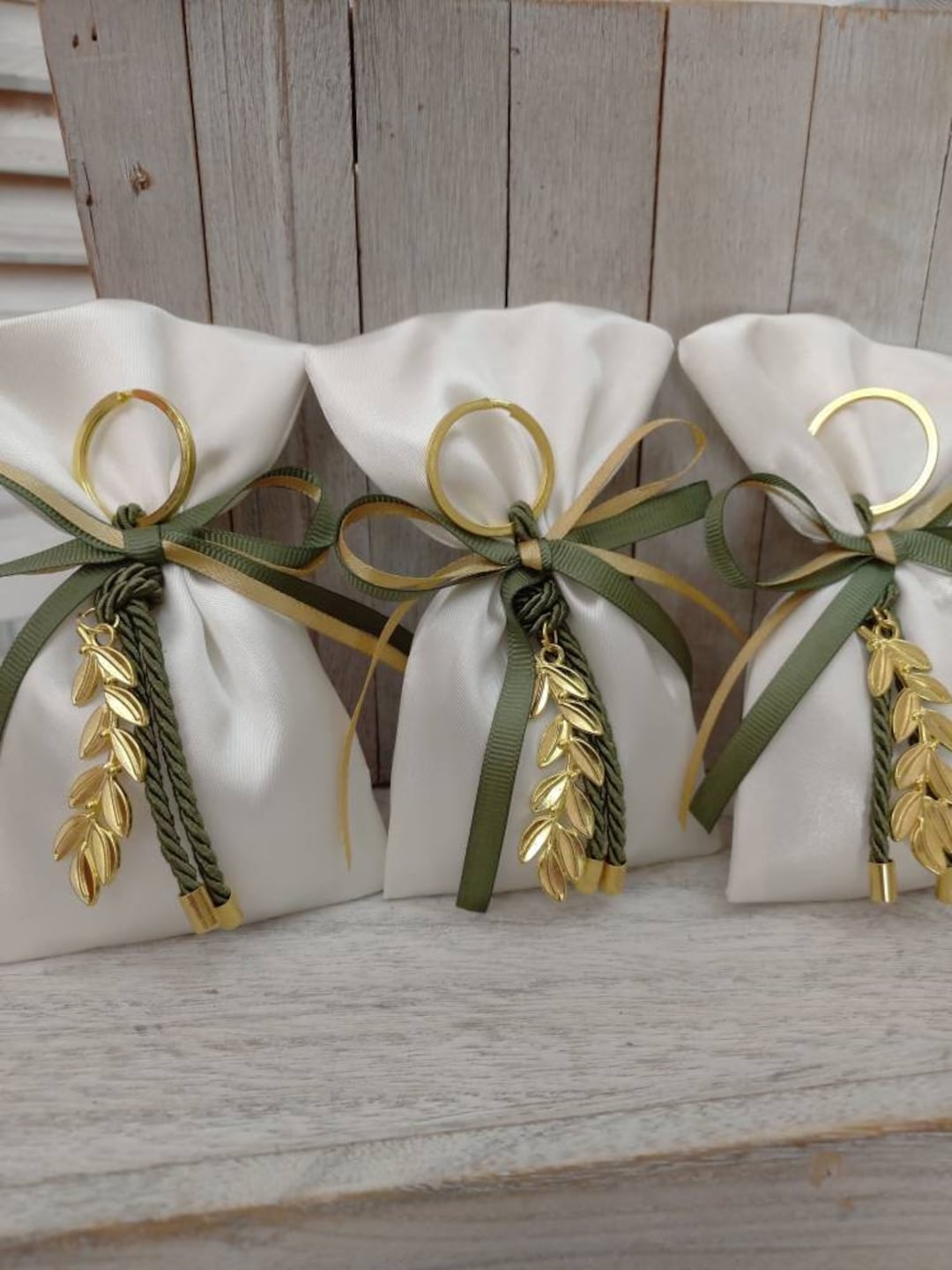 25 Pcs Olive Branch Favor-ecru Satin Bag Favor-koufeta Bomboniera ...