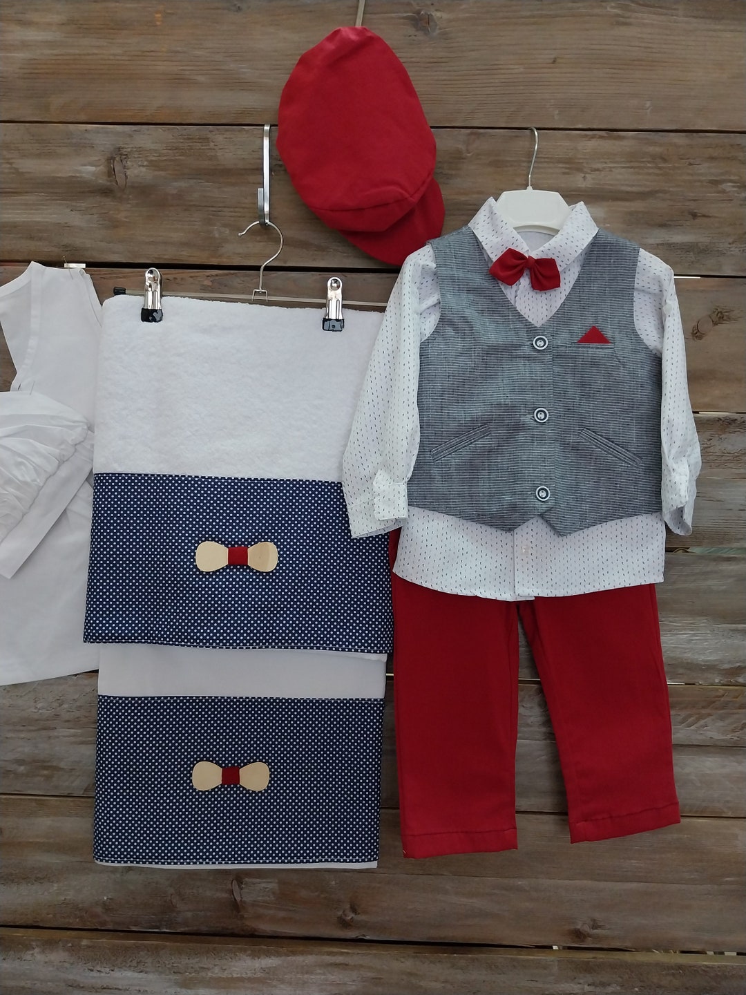 Boy Baptism Burgundy & Navy Blue Outfit Set, Greek Baptism Suit ...
