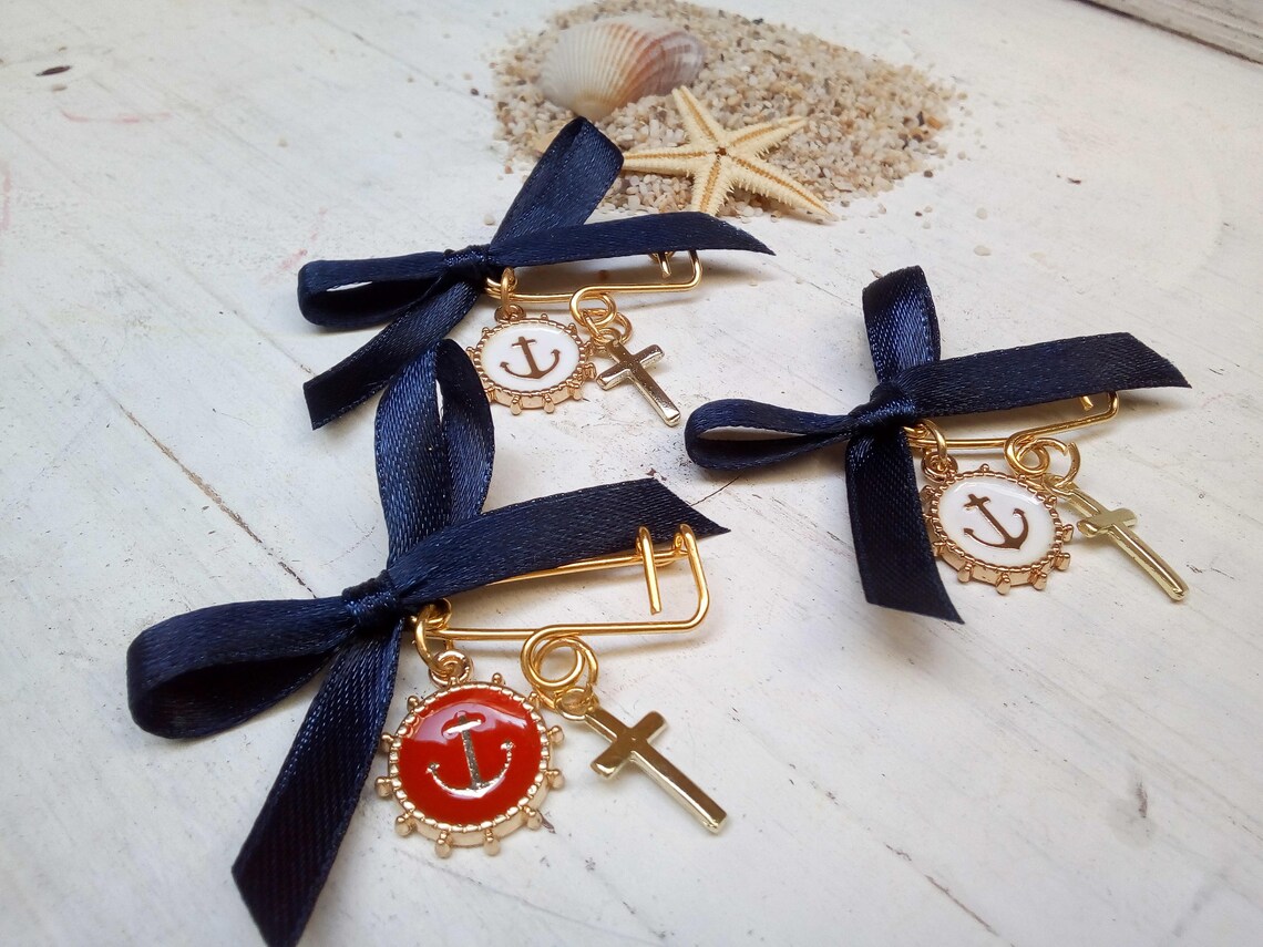 Nautical Safe Pins Martyrika-navy Blue Red & White - Etsy
