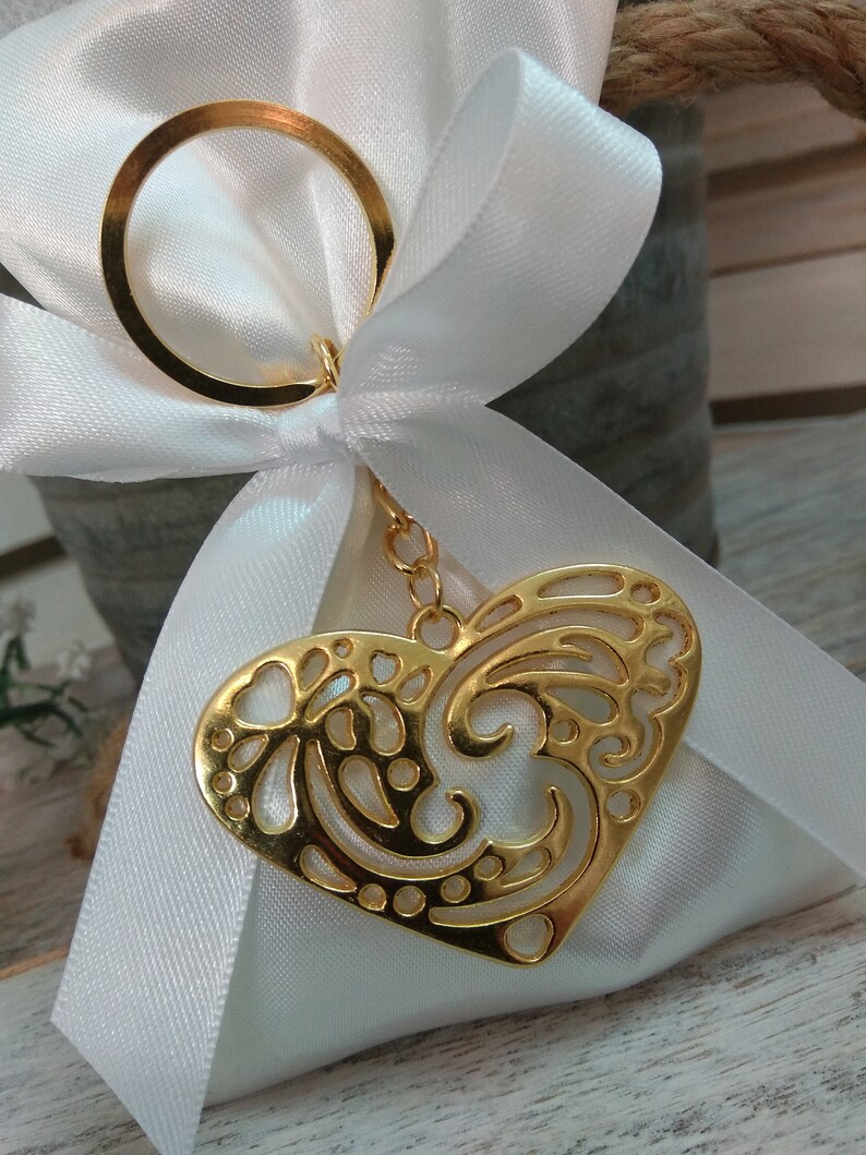 Heart Wedding Favor-satin Bag Favor-25 Pcs-gold and White - Etsy
