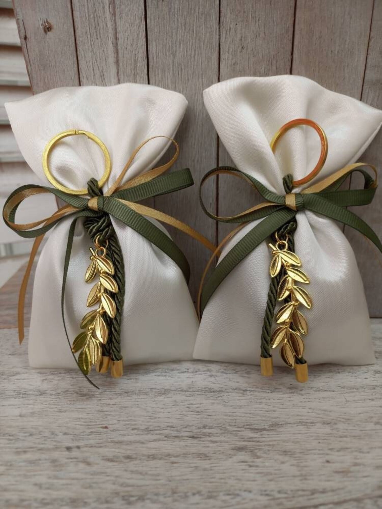 25 Pcs Olive Branch Favor-ecru Satin Bag Favor-koufeta Bomboniera ...