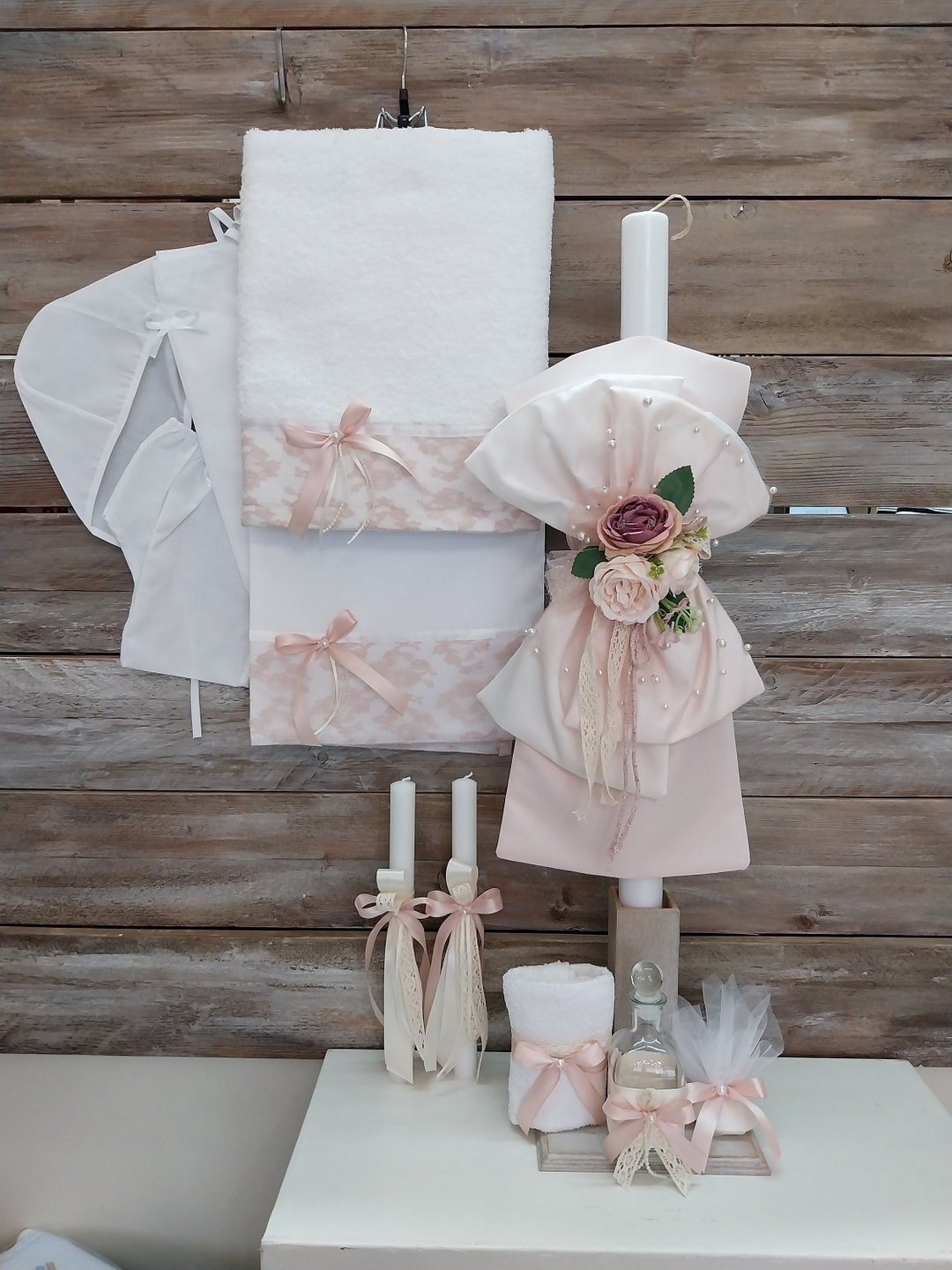 Baptism Girl Set With Flowers-dusty Pink Baptismlambada-orthodox ...