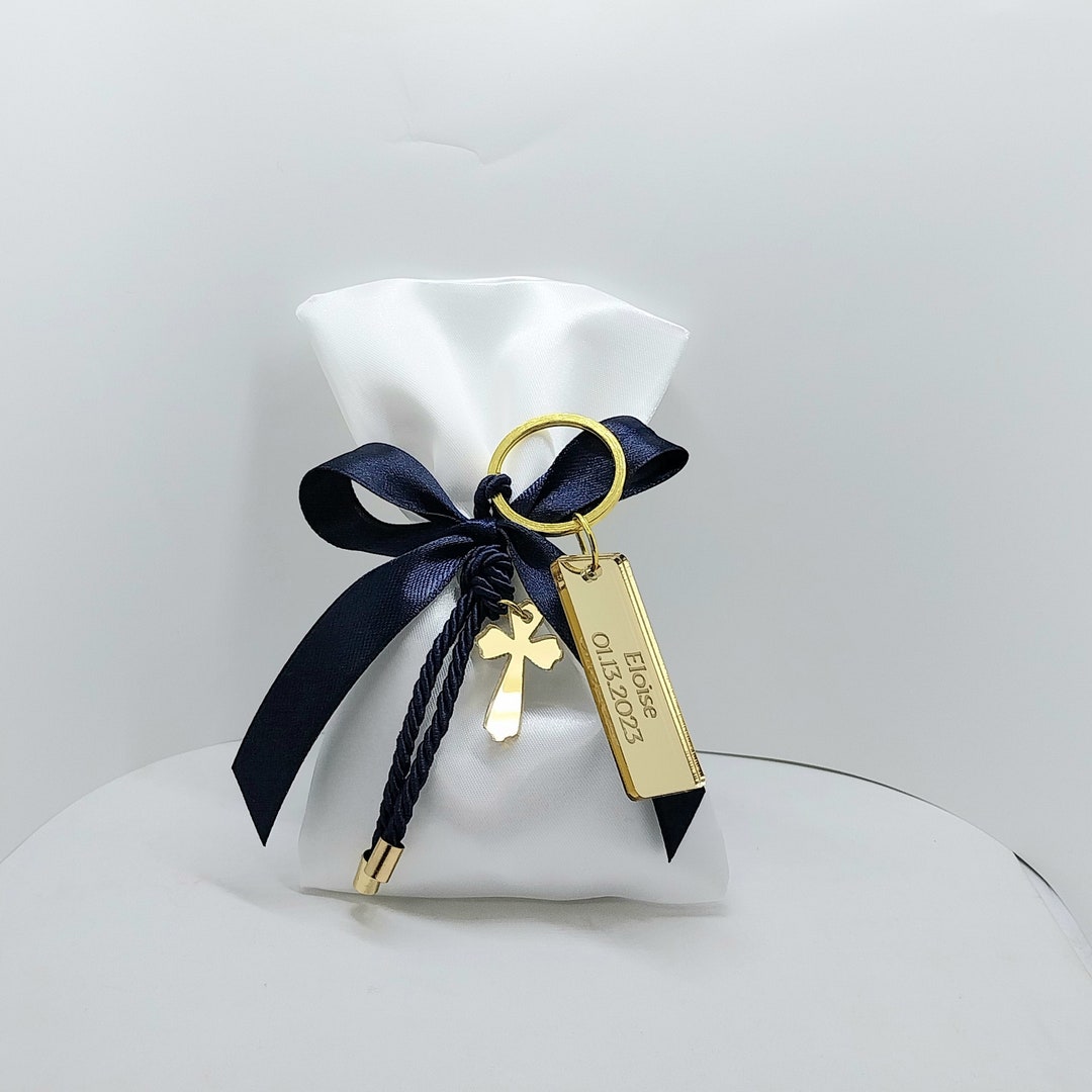 25 Pcs Personalized Baptism Favor-plexiglass Cross Favor-satin Bag ...