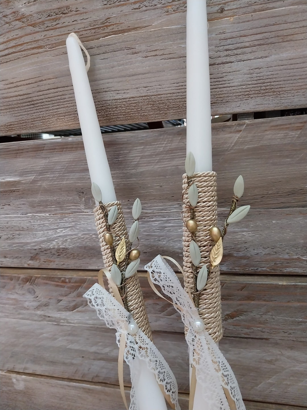 Olive Wedding Candles Set-greek Olive Wedding-orthodox Wedding Set ...