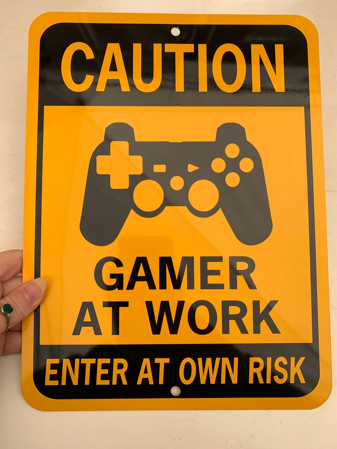 Caution Gamer at Work Enter at Own Risk Sign 9x12 Inch Aluminum Metal ...