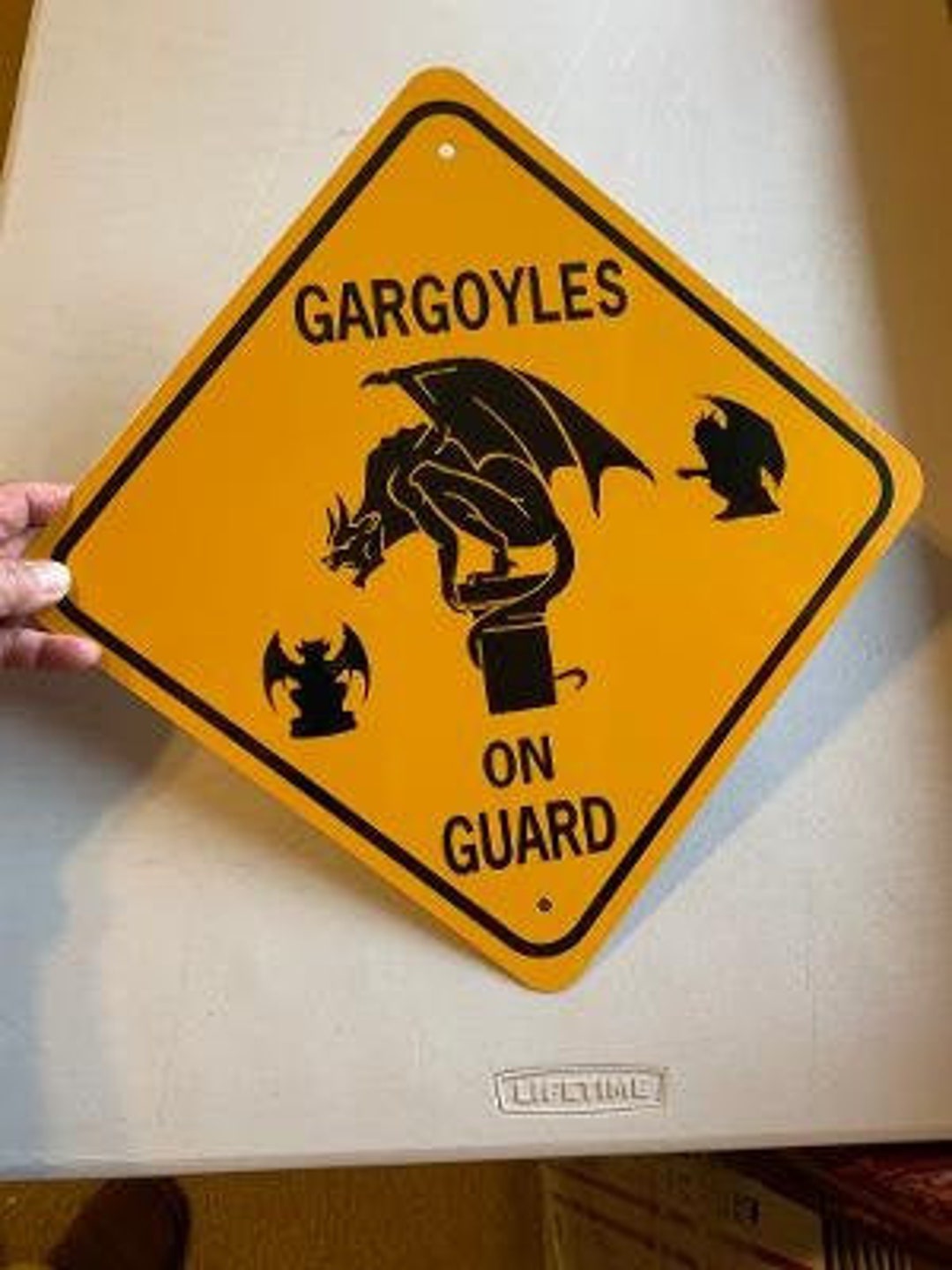 Gargoyles on Guard Funny Sign 12x12 Inch Aluminum Metal Crossing Sign ...