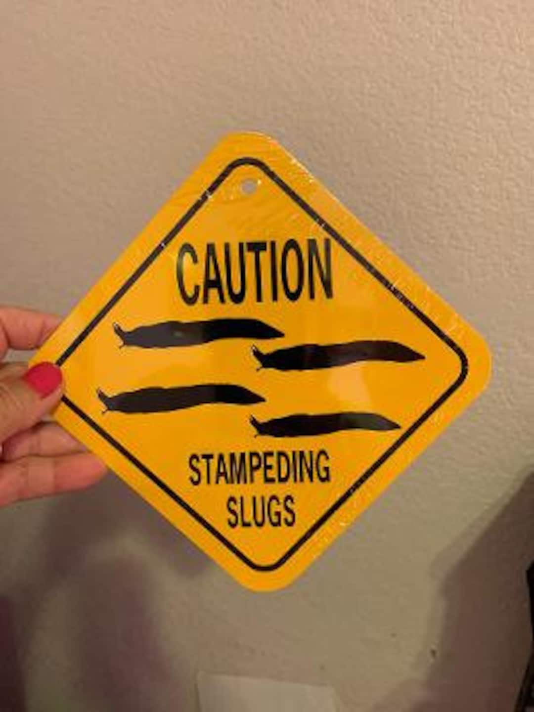 Caution Stampeding Slugs Funny Sign 6x6 Inch Aluminum Metal Garden Slug ...