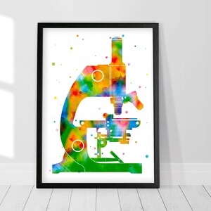 Microscope Watercolor Art Print Microbiology Gifts Laboratory Wall Art ...