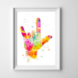 ASL I Love You, American Sign Language Watercolor Print, Love Hand Sign ...