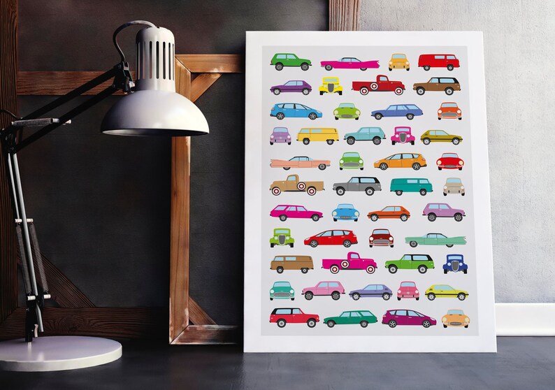 Cars Poster Car Illustration Kids Room Art Car Print Boys - Etsy