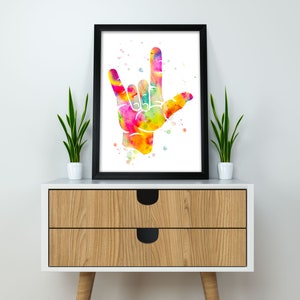 ASL I Love You, American Sign Language Watercolor Print, Love Hand Sign ...