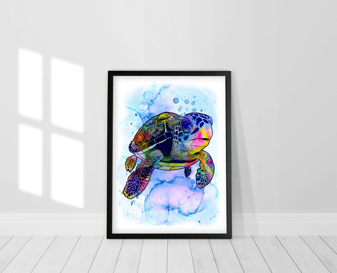 Baby Sea Turtle Art Print, Ocean Animals Watercolor, Kids Room Poster ...