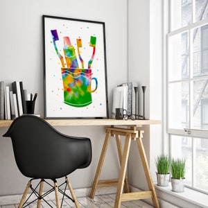 Toothbrush Art Watercolor Print Toothpaste Poster Dental Hygiene Gifts ...