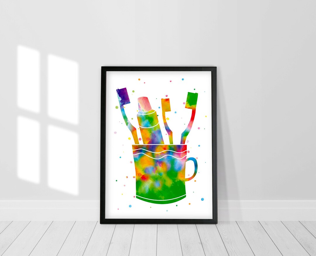 Toothbrush Art Watercolor Print Toothpaste Poster Dental Hygiene Gifts ...